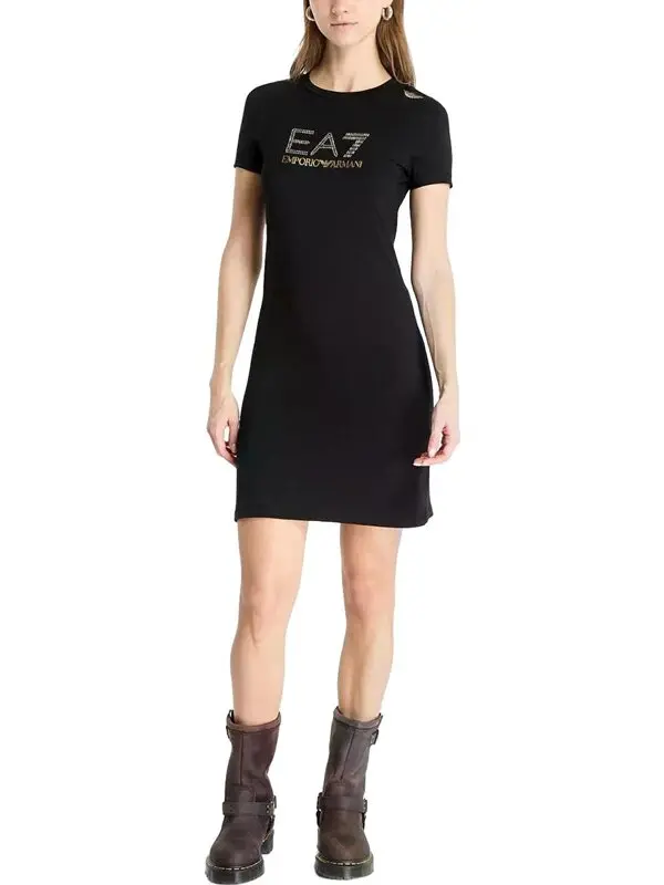 EA7 Crewneck Mini Dress With Logo Detail - Black