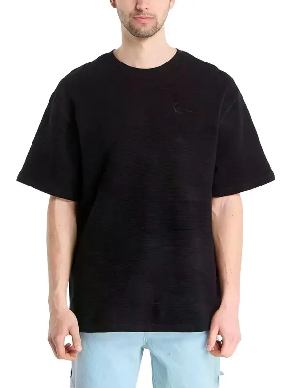 KARL KANI Waffle-knit Logo-embroidered Cotton T-shirt - Black