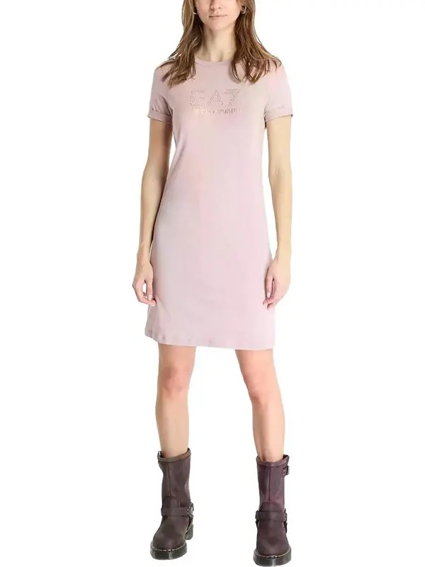 EA7 Logo Print Rhinestone Embellished Mini Dress - Pink