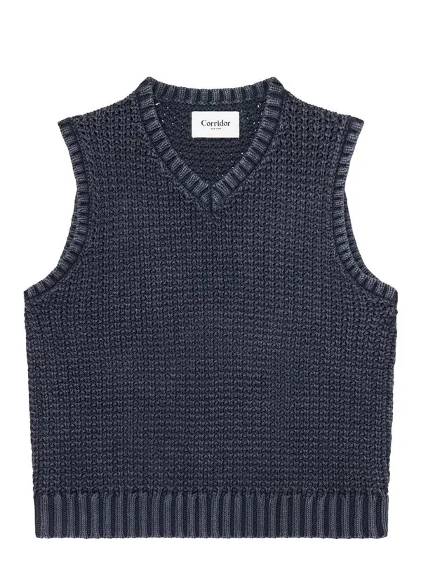 CORRIDOR Open-knit Cotton Vest - Black