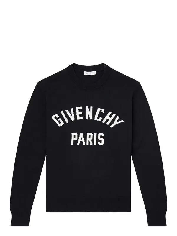 Givenchy Logo Intarsia Cotton-blend Sweater - Black
