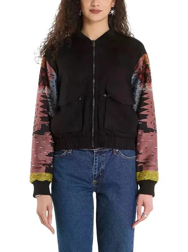 Desigual Zip-fastening Pocket Jacket With Embellishment - Black