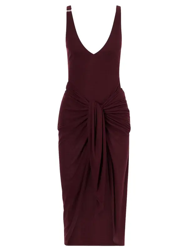 Attico Knotted Ribbed Lyocell Midi Dress - Purple