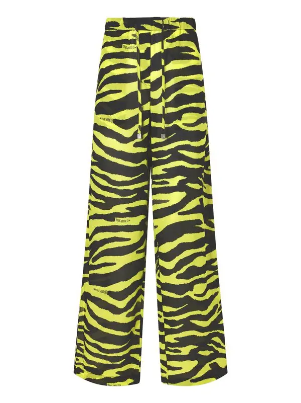 Attico Zebra-print Cotton Mid-rise Wide-leg Pants - Yellow