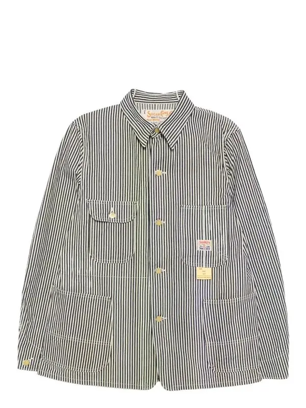 SUGAR CANE JEANS Striped Denim Jacket - Blue