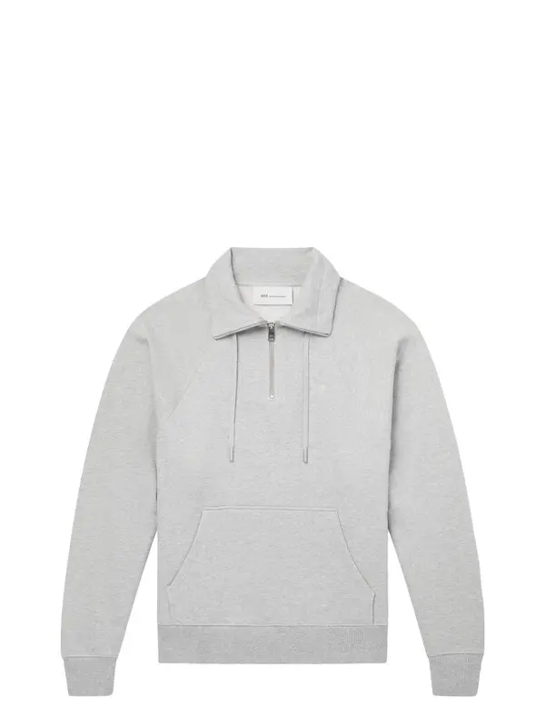 AMI Paris Logo-embroidered Half-zip Sweater - Gray