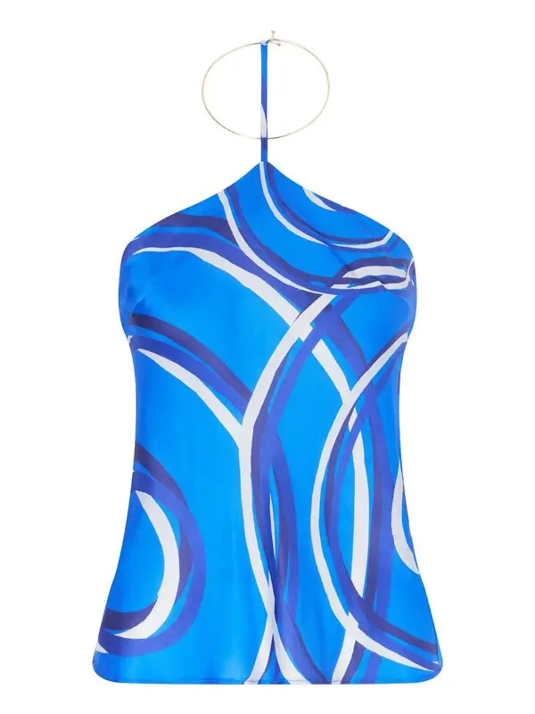 Themis Z Elysia Asymmetric Printed Silk-blend Satin Top - Blue