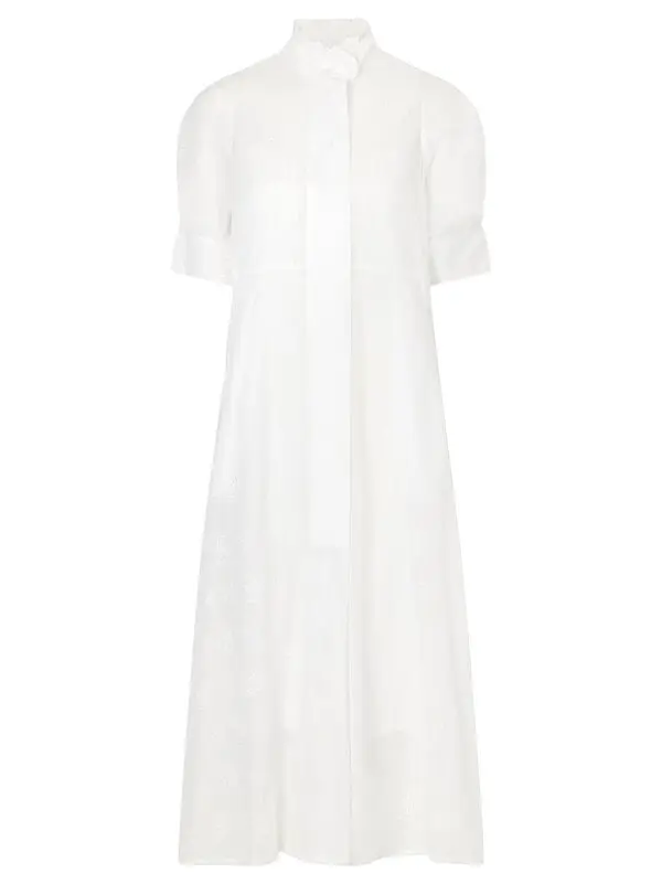 Thierry Colson Venetia Broderie Anglaise Cotton Midi Dress - Neutrals