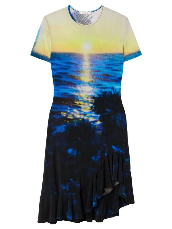 Rabanne Asymmetric Printed Stretch-jersey Mini Dress - Blue
