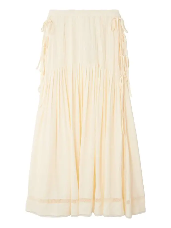 Rabanne Tie-detailed Pleated Midi Skirt - Ecru