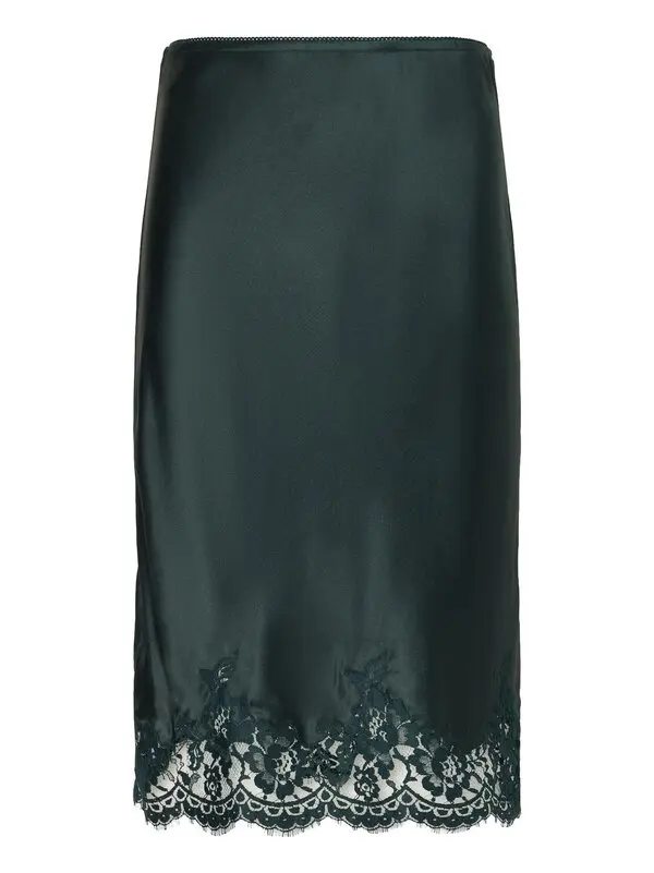 Saint Laurent Lace-trimmed Silk-satin Midi Skirt - Green