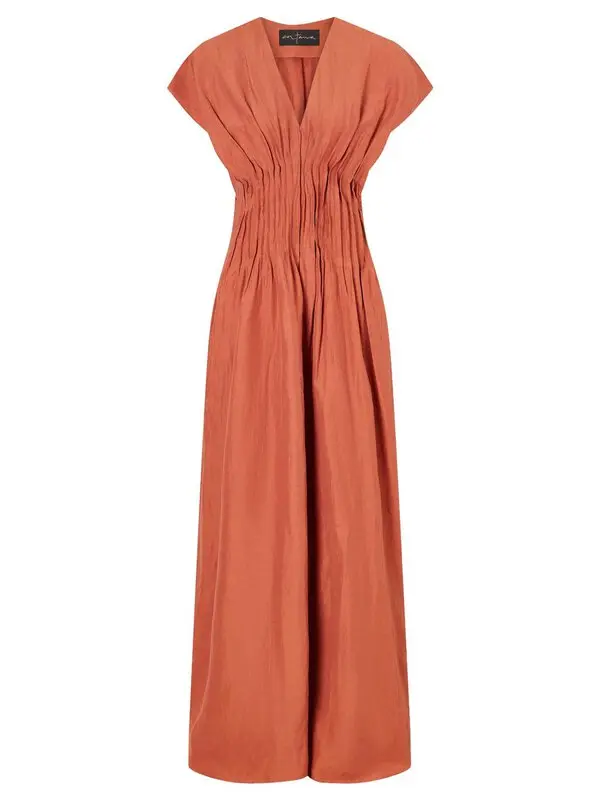 CORTANA Elena Gathered Woven Maxi Dress - Orange