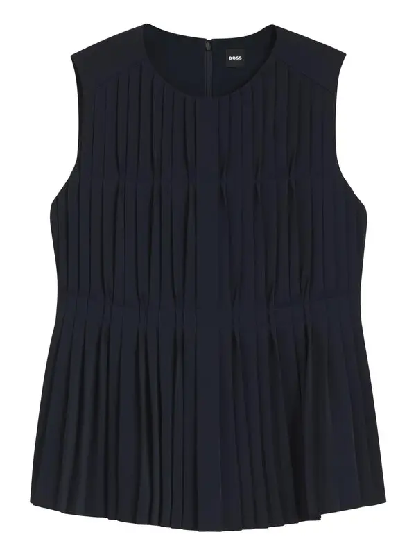 BOSS Sleeveless Crepe Blouse With Pleats - Dark Blue