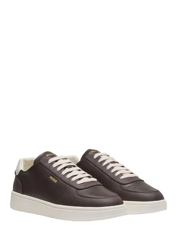 Hugo Leather Sneakers With Gold-tone Logo Detailing - Light Brown