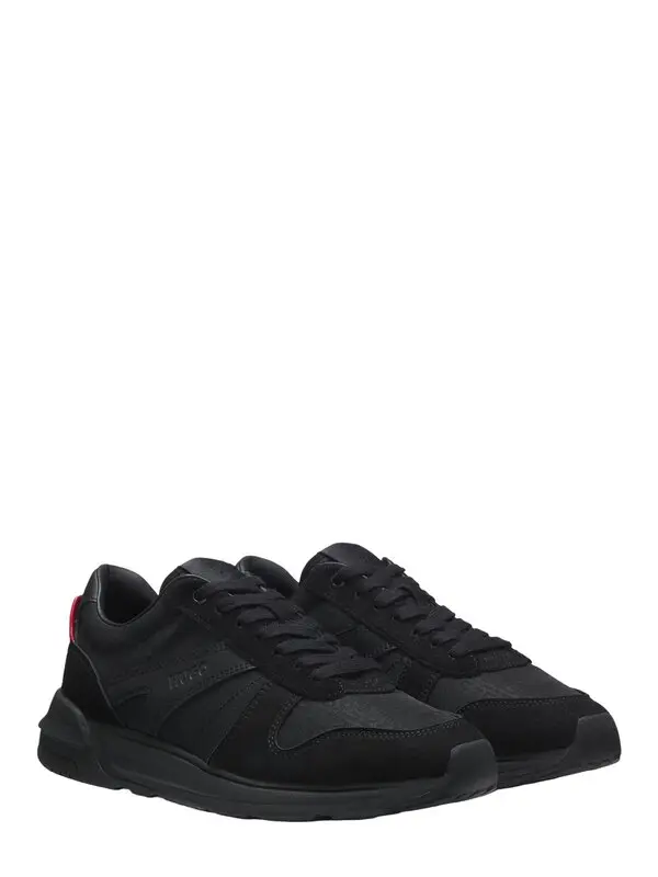 Hugo Monogram Jacquard Sneakers With Faux-suede Trim - Black