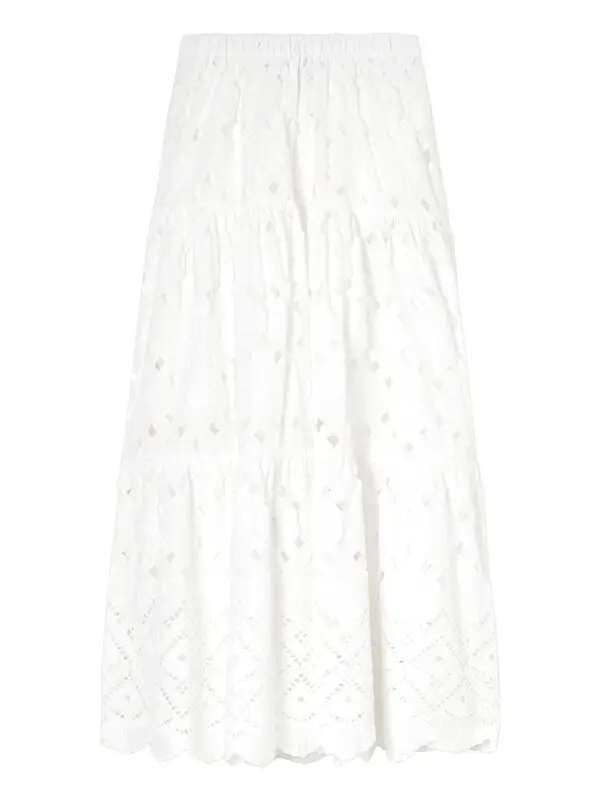 Cara Cara Melanie Broderie Anglaise Cotton Midi Skirt - White