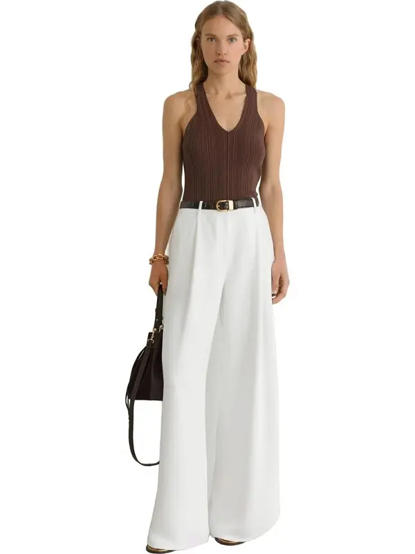 REISS Harris Pleated Knit V-neck Vest - Chocolate Brown