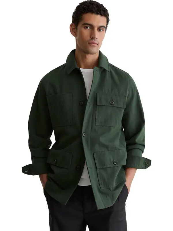 REISS Cotton-canvas Four-pocket Chore Jacket - Forest Green