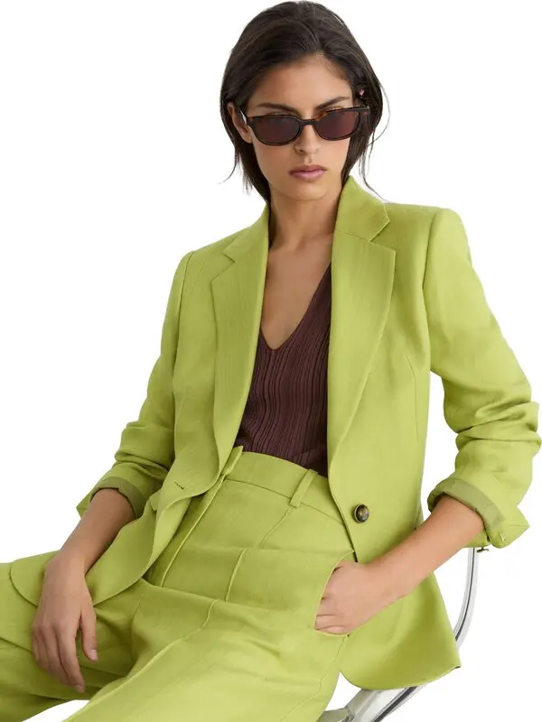 REISS Jodie Textured-weave Single-breasted Blazer - Green