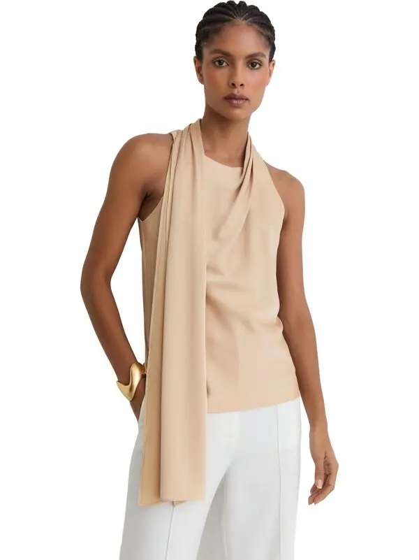 REISS Taylor Draped Sleeveless Top - Neutral