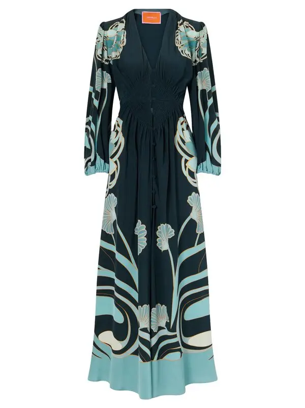 La DoubleJ Printed Silk Maxi Dress - Blue