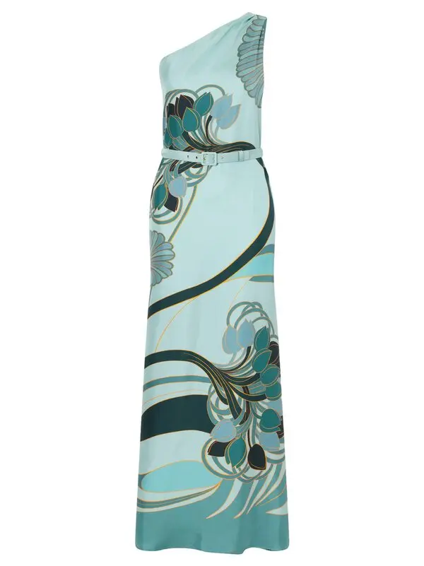La DoubleJ Printed Silk Satin Maxi Dress - Blue
