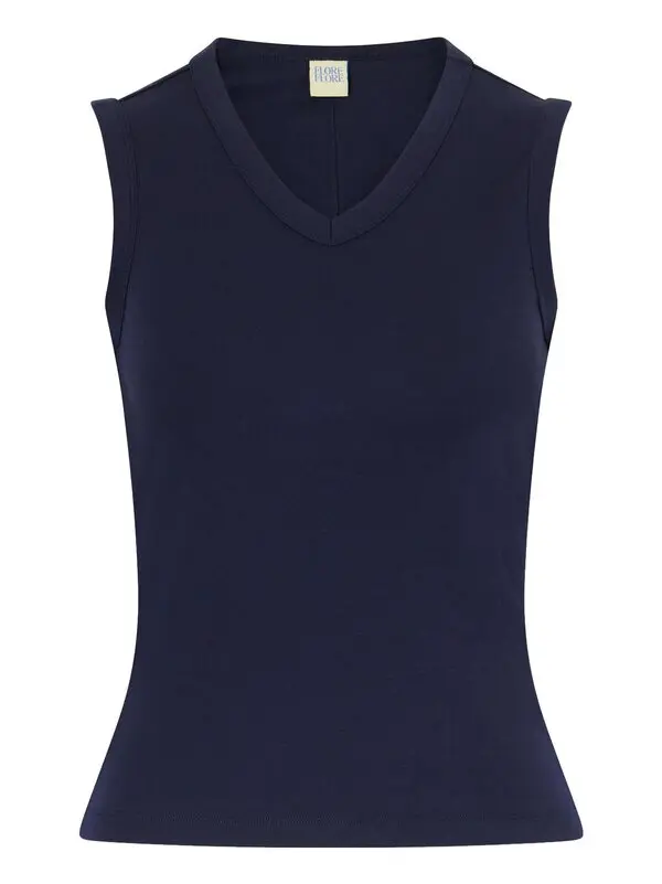FLORE FLORE Jill Organic Cotton-jersey V-neck Tank - Blue