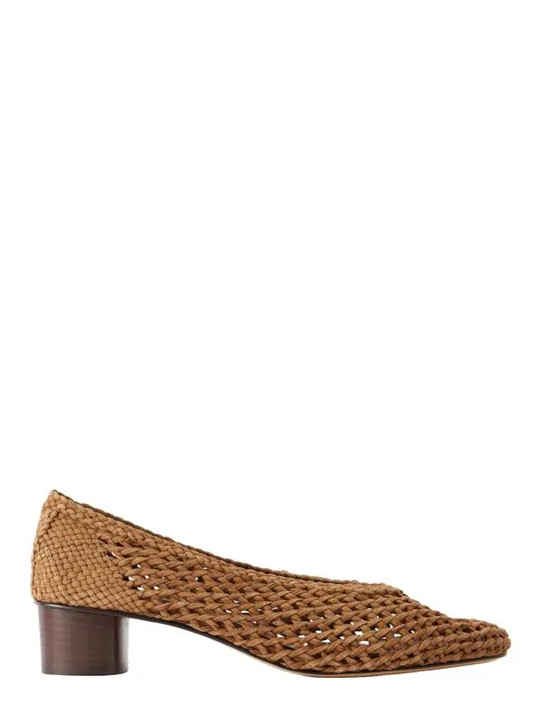 Le Monde Beryl Woven Suede Block Heel Pumps - Brown