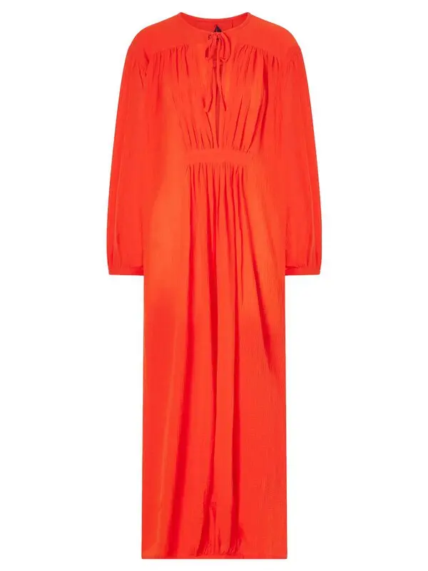 LES VACANCES D'IRINA Les Vacances D’irina Hazy Gathered Cotton Maxi Dress - Red