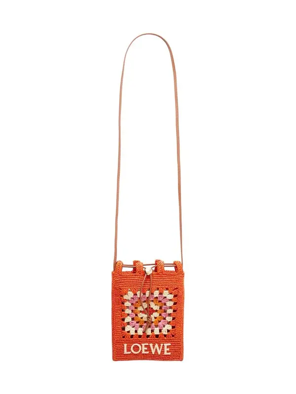 Loewe Crocheted Raffia Bucket Bag - Bright Orange
