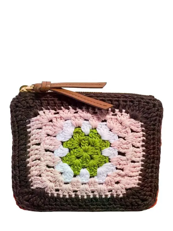 Miu Miu Crochet Zipper Pouch - Brown