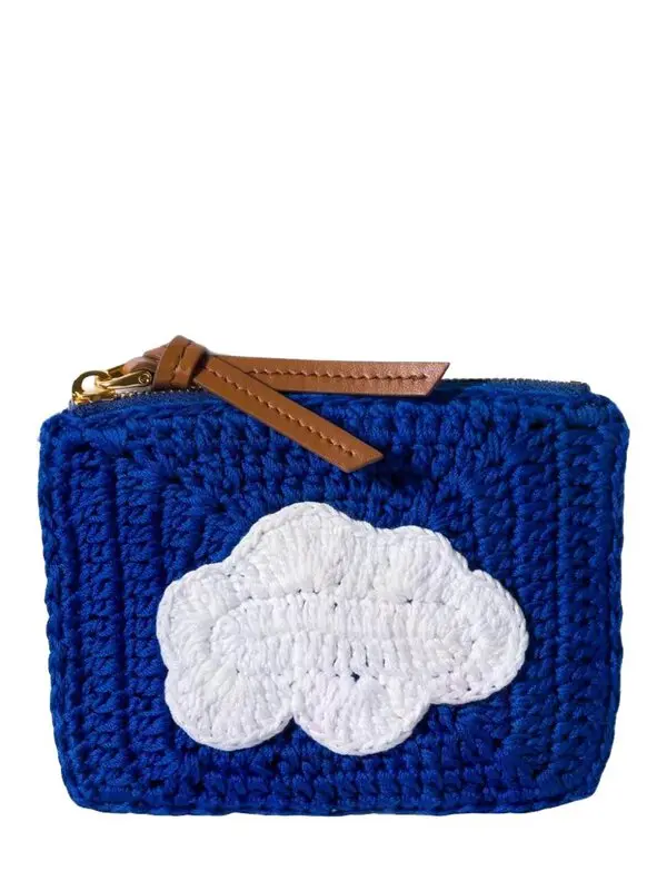 Miu Miu Crochet Zipper Pouch With Embroidered Logo - Blue