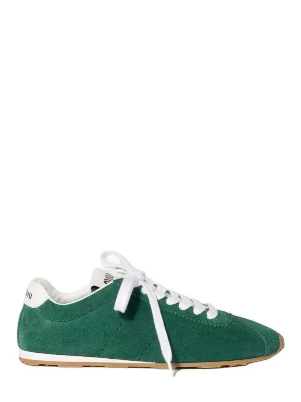 Miu Miu Suede Perforated Detail Lace Up Sneakers - Green