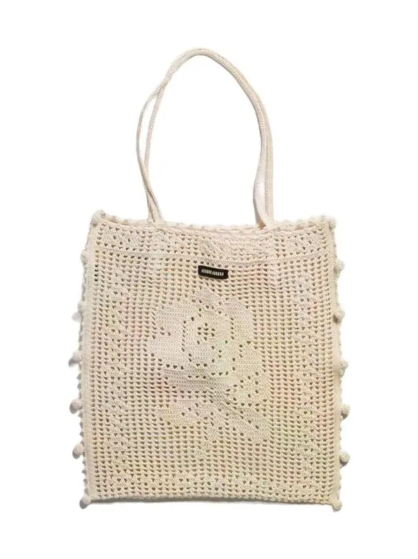 Miu Miu Cotton Crochet Tote Bag - Neutrals
