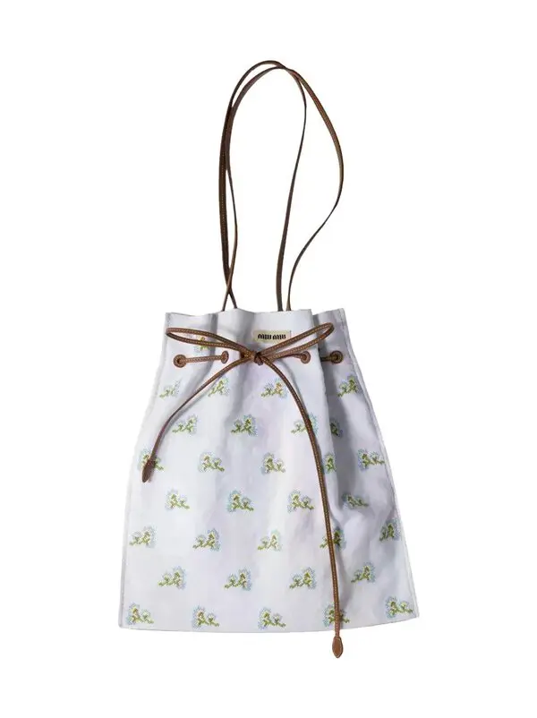 Miu Miu Embroidered Linen Tote Bag - White
