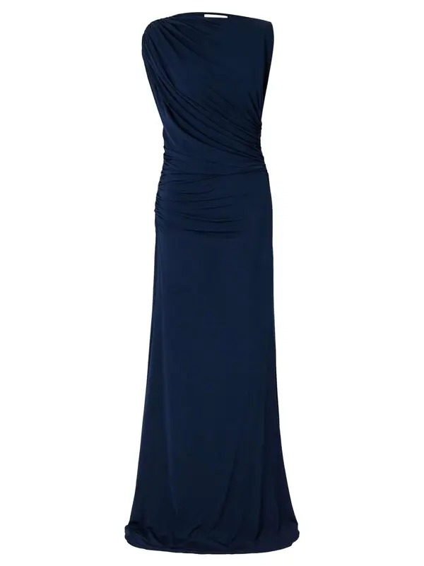 Alex Perry Ruched Draped Jersey Gown - Navy