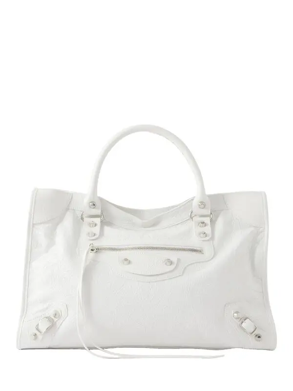 Balenciaga Le City Medium Embellished Leather Tote Bag - White