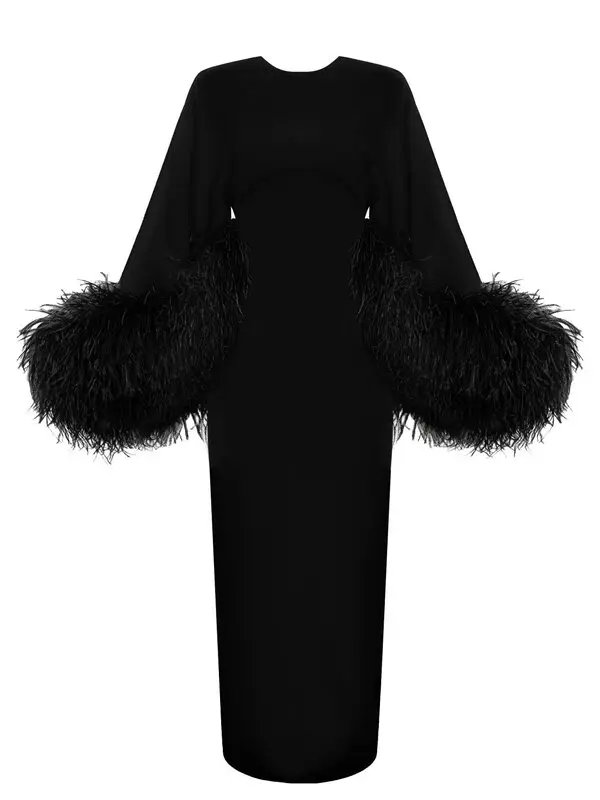 SANCTUMUM Lily Phellera Deva Dress With Feathered Sleeves - Black