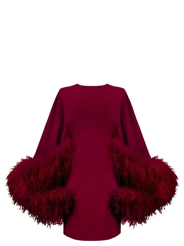 SANCTUMUM Deva Mini Dress With Feather Trim - Red