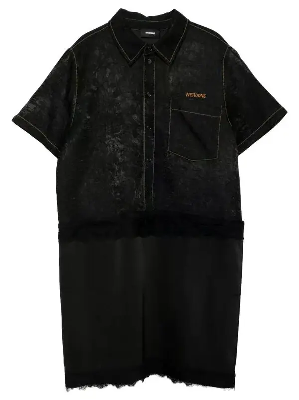 We11Done Lace-trimmed Crinkled Shirt Dress - Black