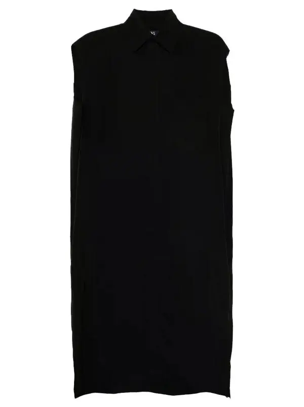 Y’s Sleeveless Shirt Dress With Frayed Edges - Black