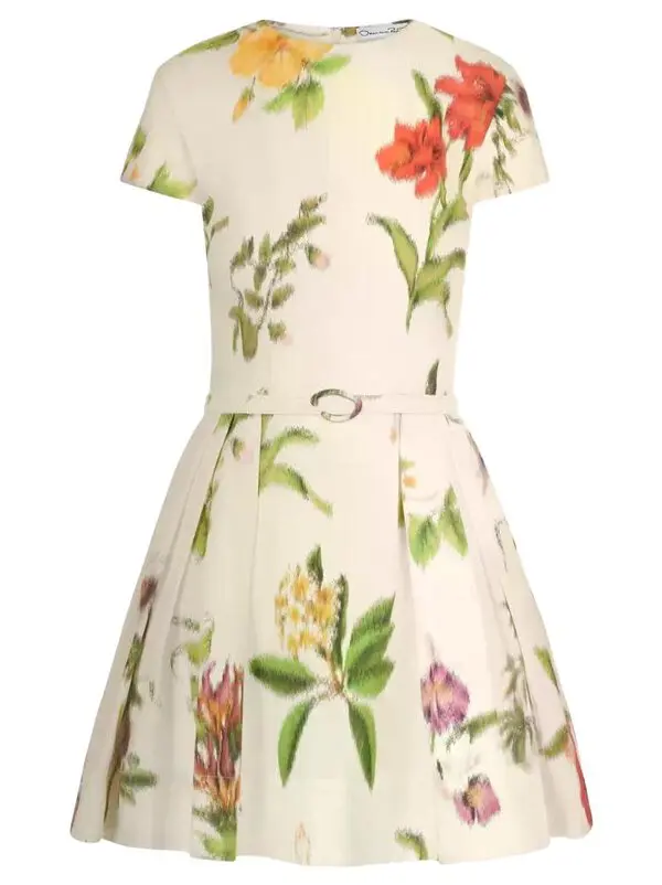 Oscar De La Renta Mixed-floral Cotton Poplin Dress - Neutrals