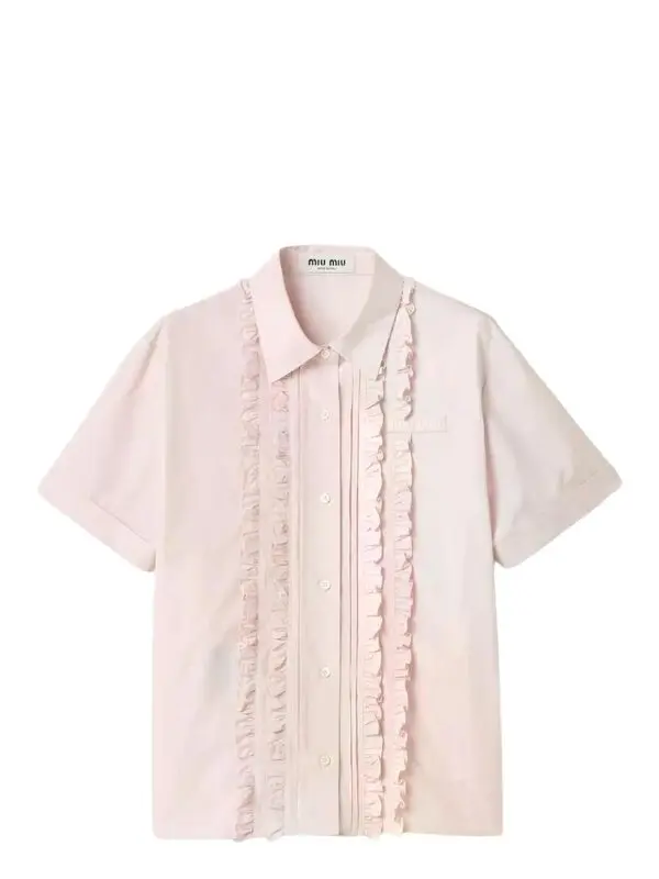 Miu Miu Short Sleeve Poplin Shirt With Ruffle Detail - Pink