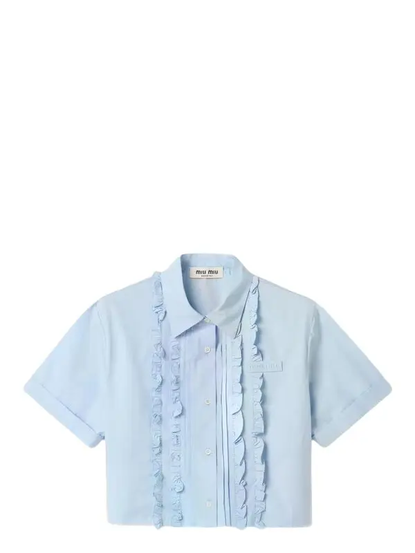 Miu Miu Cropped Poplin Shirt With Ruffle Detailing - Blue