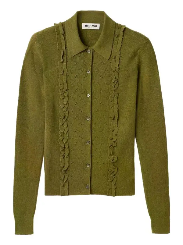 Miu Miu Cashmere And Silk Crochet Detail Cardigan - Green