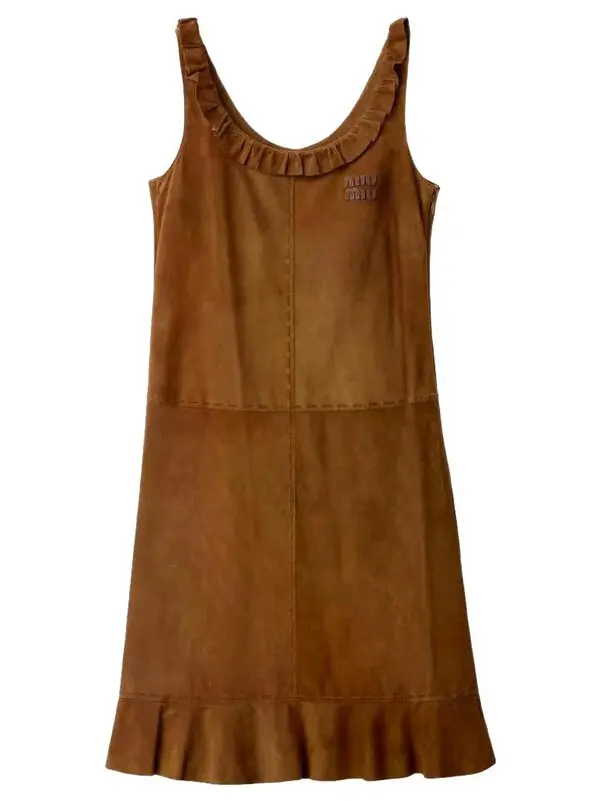 Miu Miu Waxed Suede Ruffled Dress - Brown