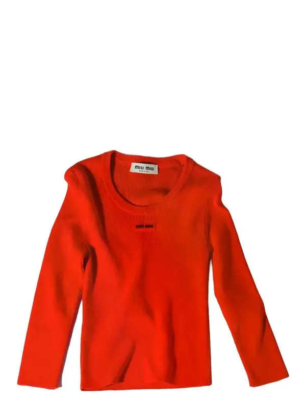 Miu Miu Ribbed Cotton Scoop Neck Sweater - Orange