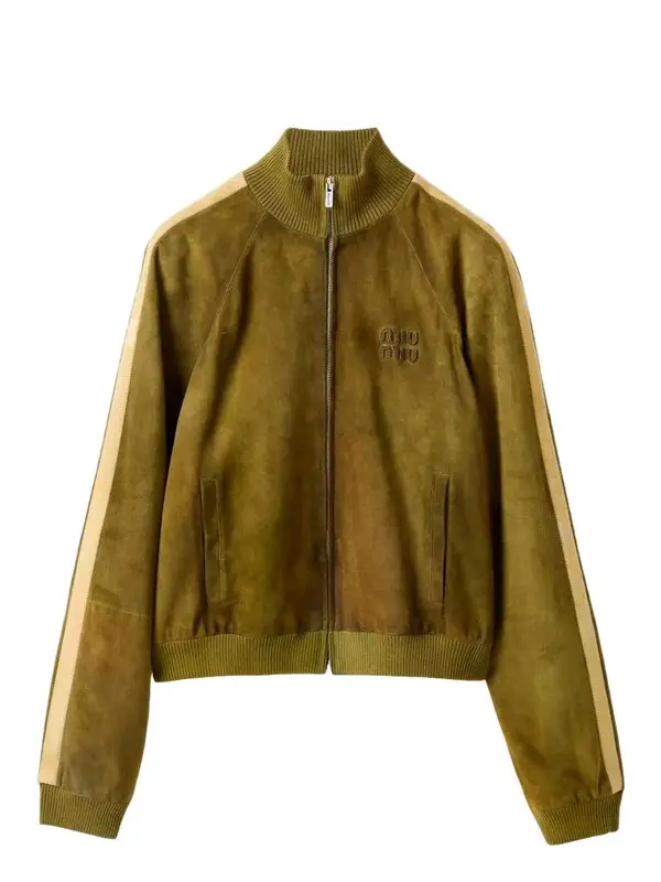 Miu Miu Waxed Suede Track Jacket - Green