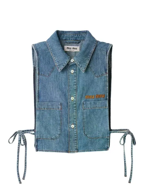 Miu Miu Cropped Chambray Tie Shirt - Blue