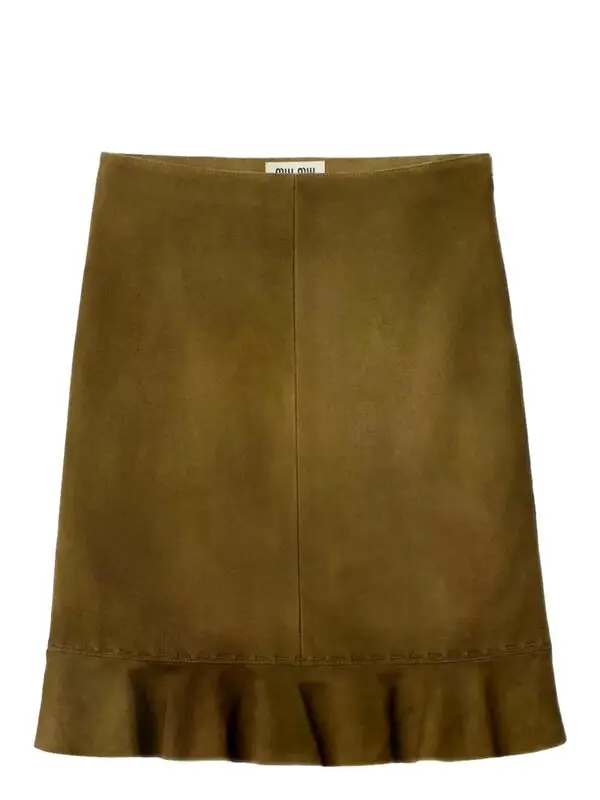 Miu Miu Waxed Suede Skirt With Ruffled Hem - Green